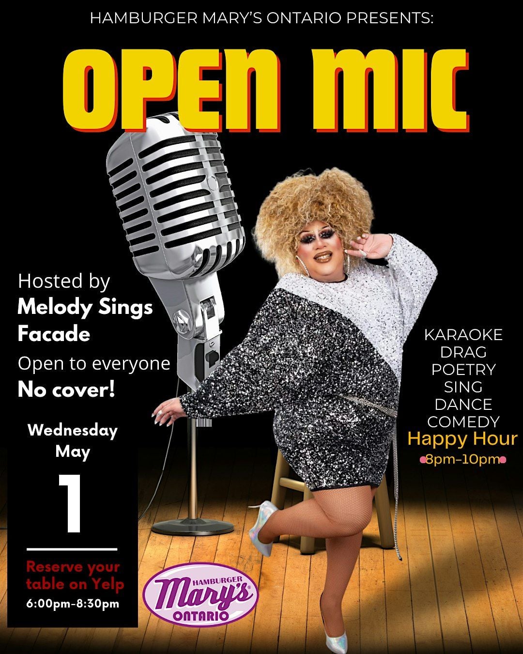 Open Mic ! Hosted by Melody Sings Facade, Hamburger Mary's Ontario, 1 ...