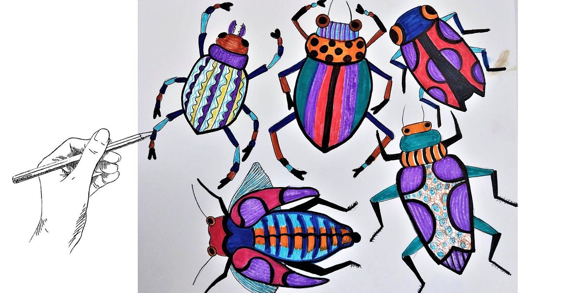Cute Bugs Colored Pencil Drawing Class for All Ages, Expressive Brush ...