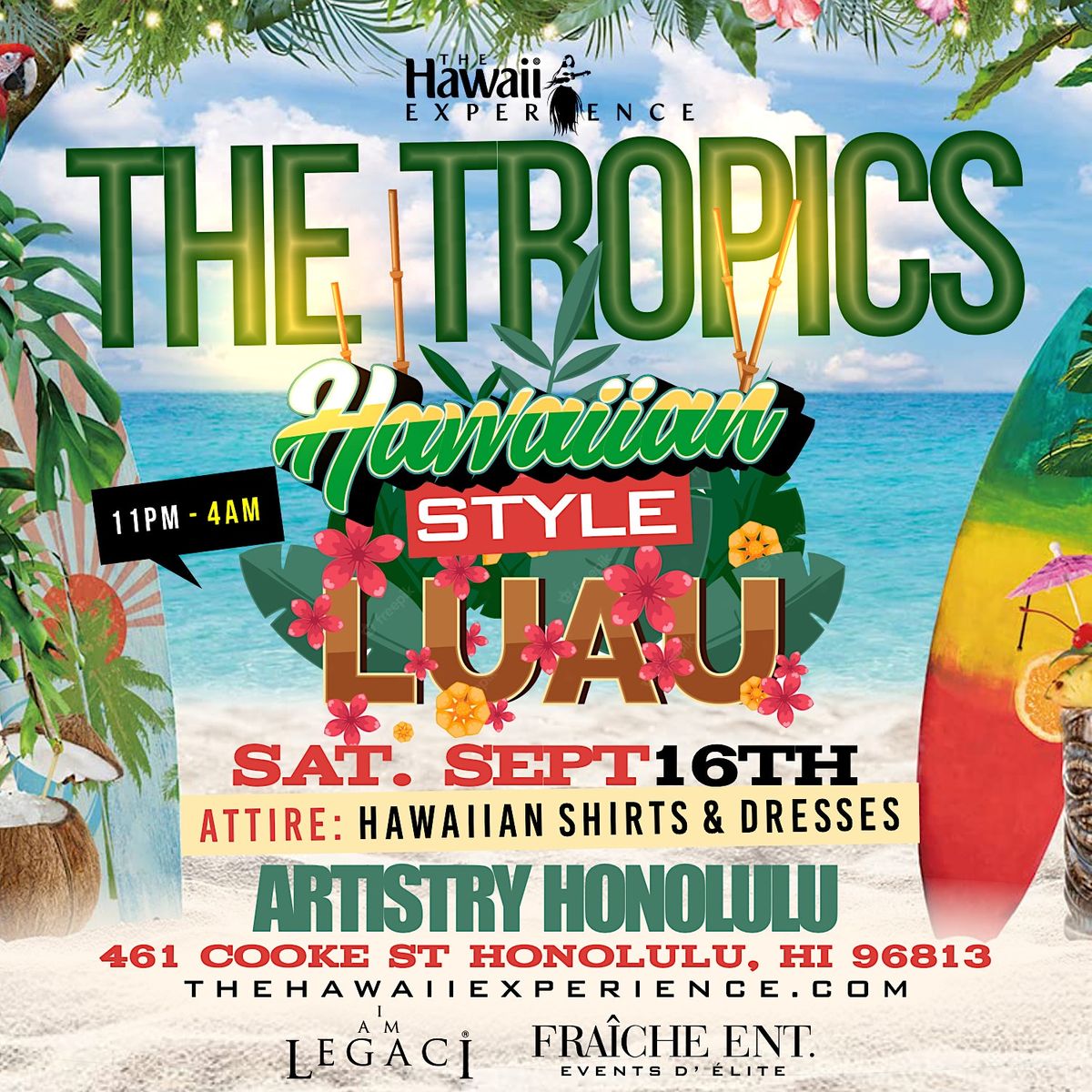 THE TROPICS Hawaiian Luau Party, Artistry Honolulu, 16 September to 17 ...