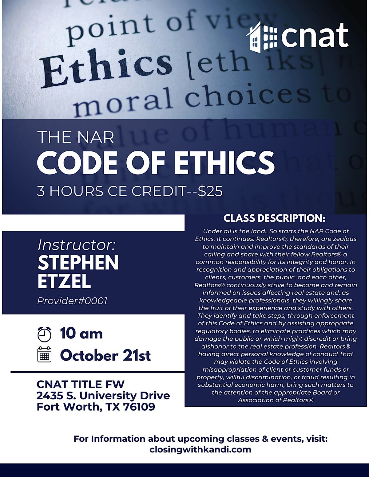 The NAR Code of Ethics Class, Community National Title, Fort Worth, 21 ...