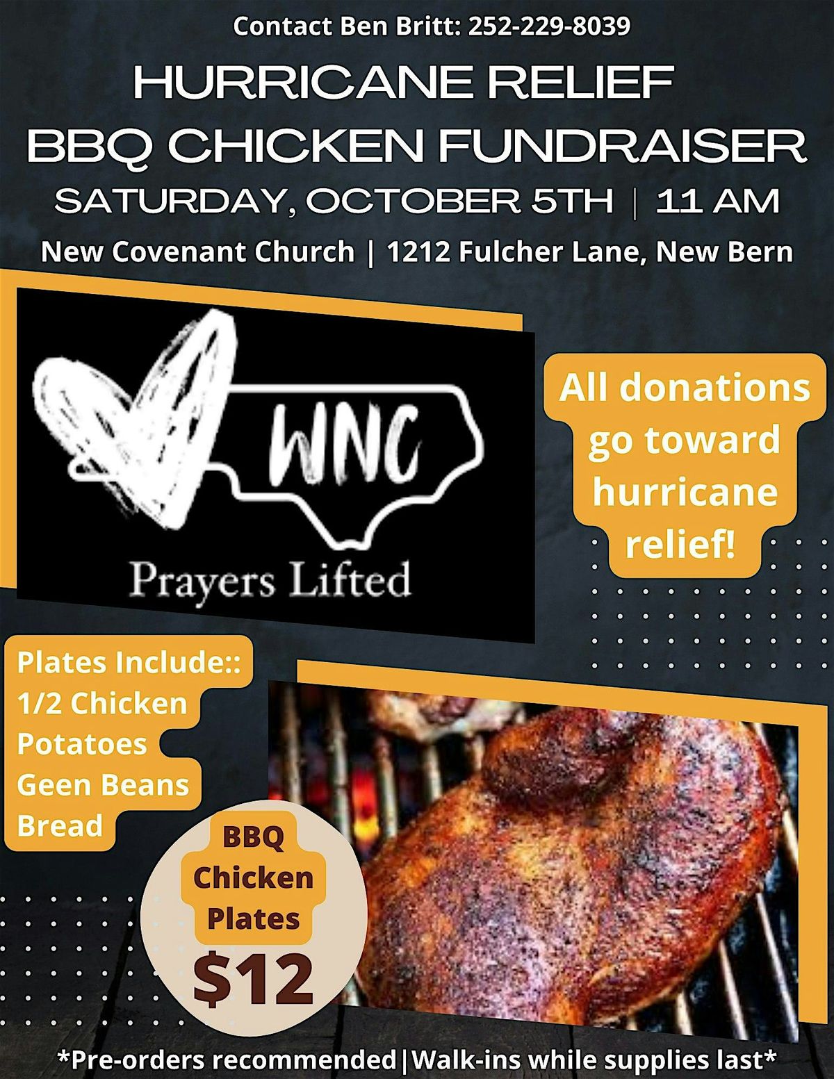 Hurricane Helene Relief BBQ Chicken Fundraiser, New Covenant Church ...