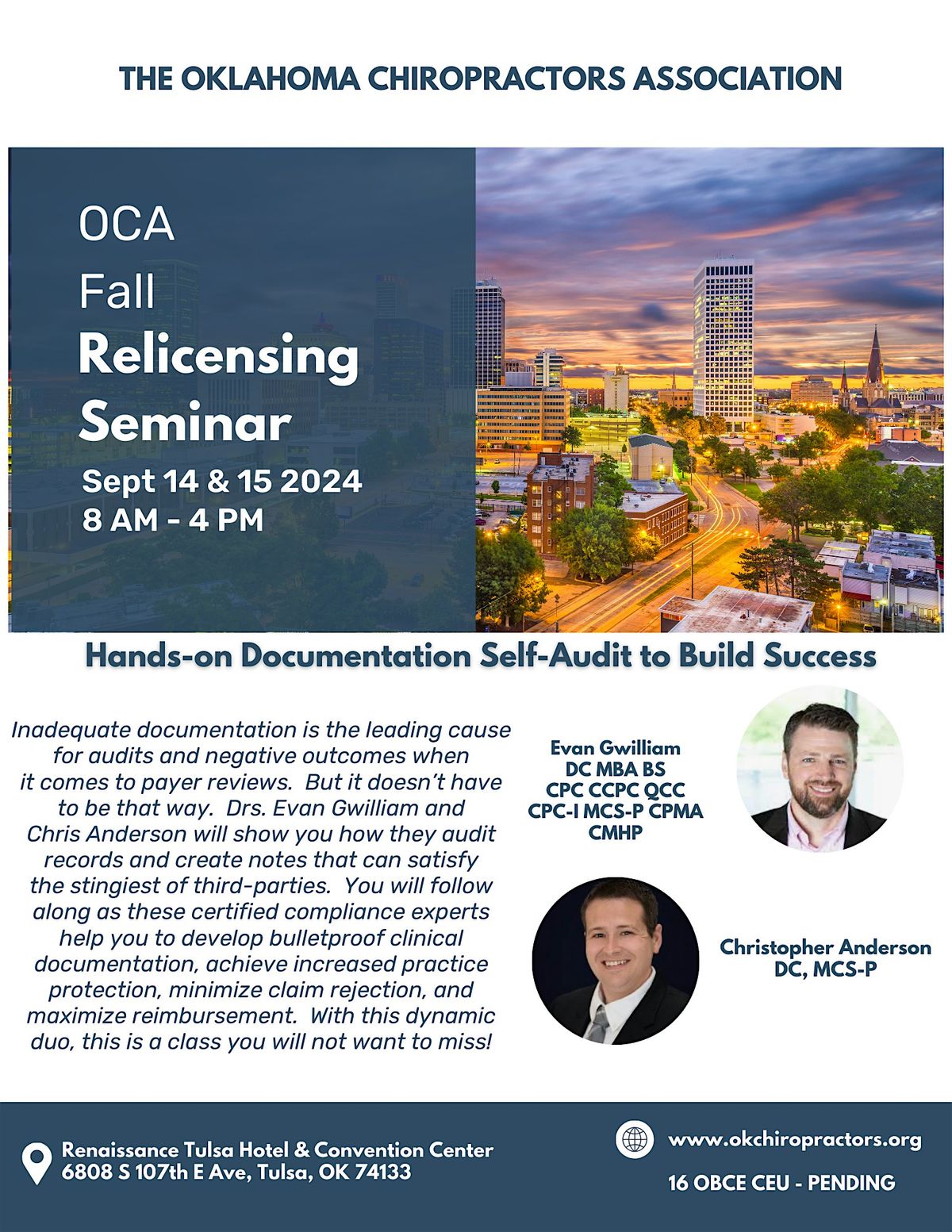 OCA 2024 FALL RELICENSING SEMINAR, Renaissance Tulsa Hotel & Convention ...