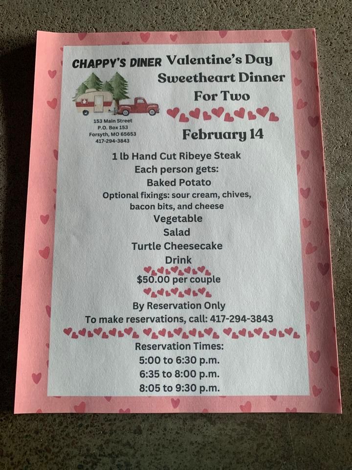 Valentines Day Sweetheart Dinner, Main Street cafe, Forsyth, February ...