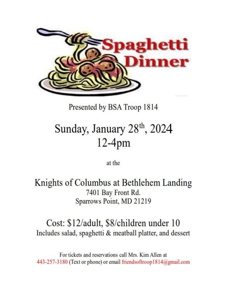 2nd annual spaghetti dinner, 7401 Bay Front Road, Sparrows Point Md ...
