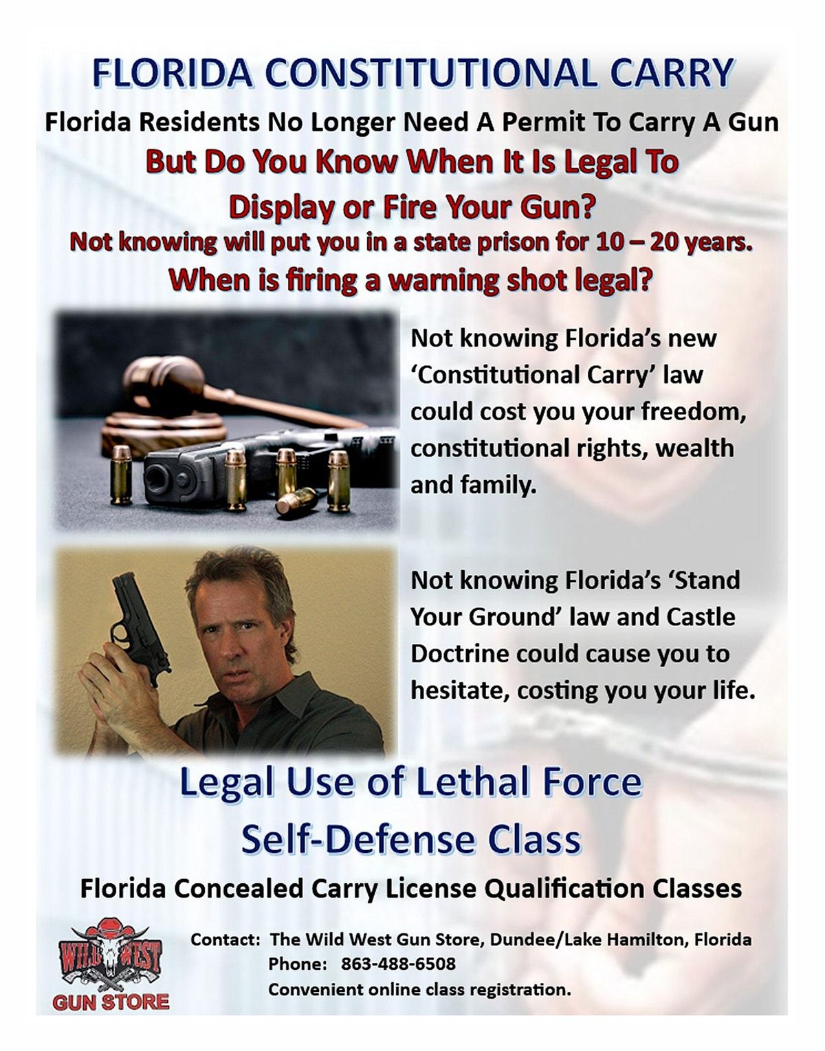 Justified Use of Lethal Force - Self-defense Class - Legal Aspects, Wild Wild West Arms 29350 US ...