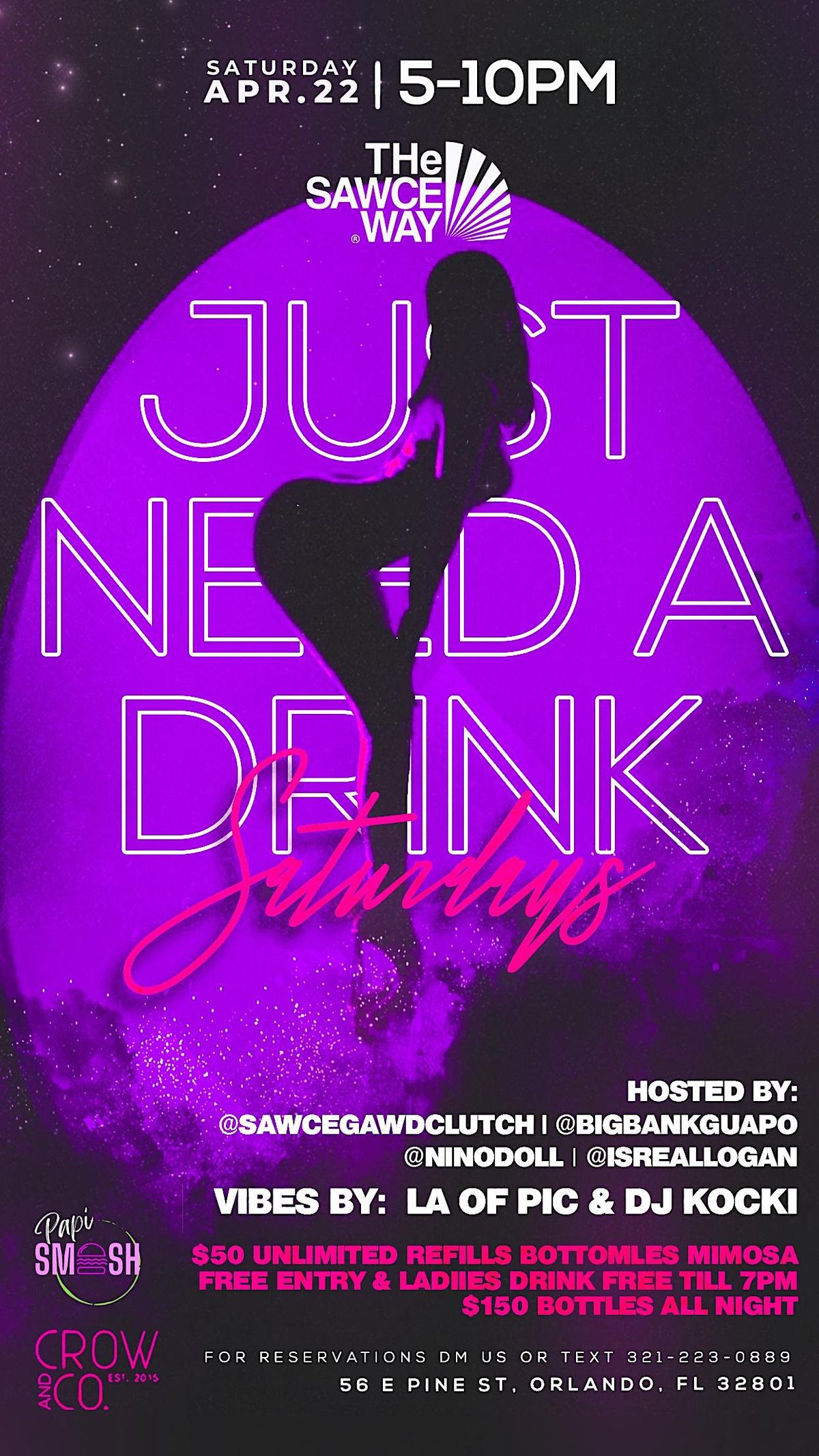 Just Need Another Drink Saturdays, CROW AND COMPANY, Orlando, 30 ...