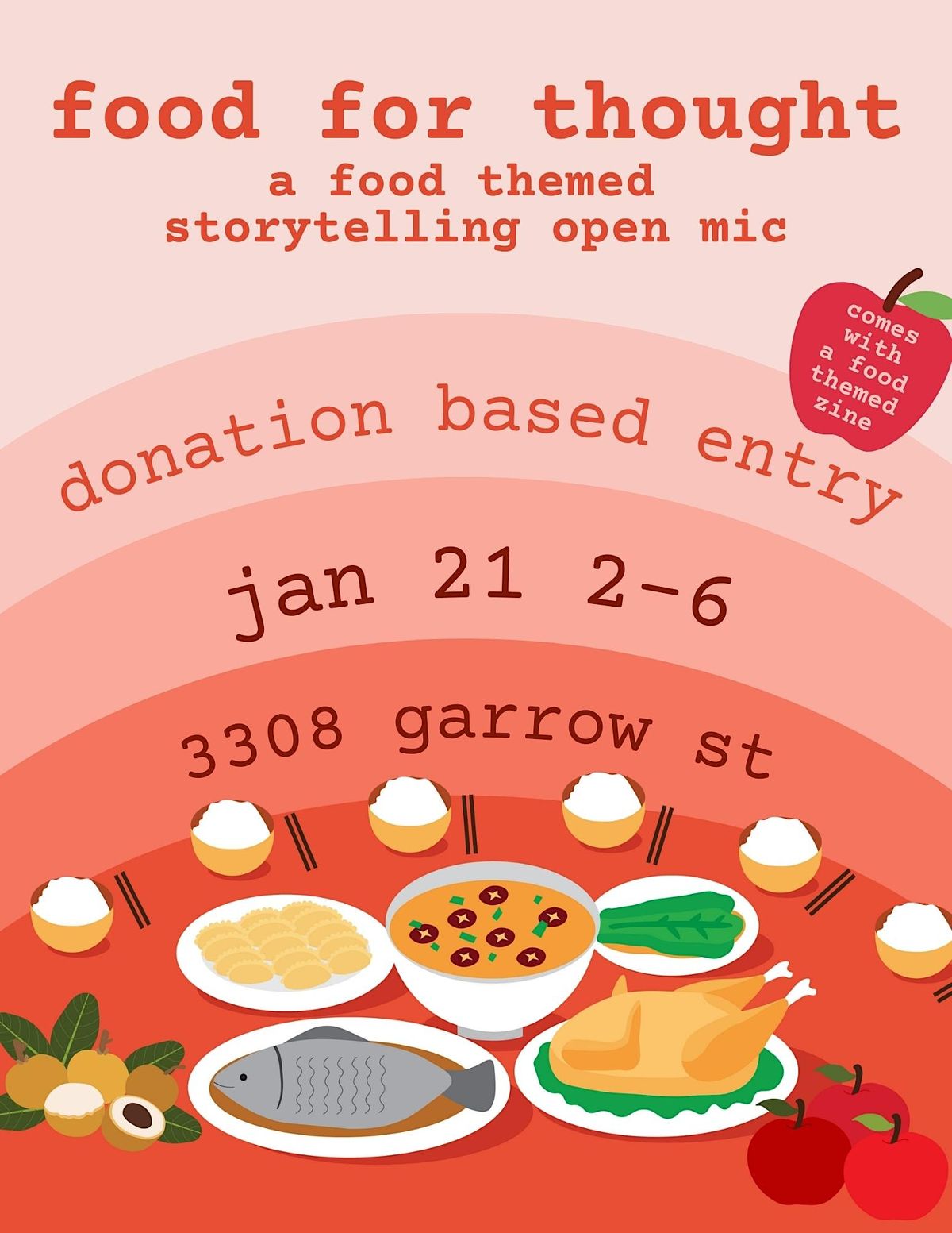 Food For Thought : Food-Themed Storytelling Open Mic, 3308 Garrow St ...