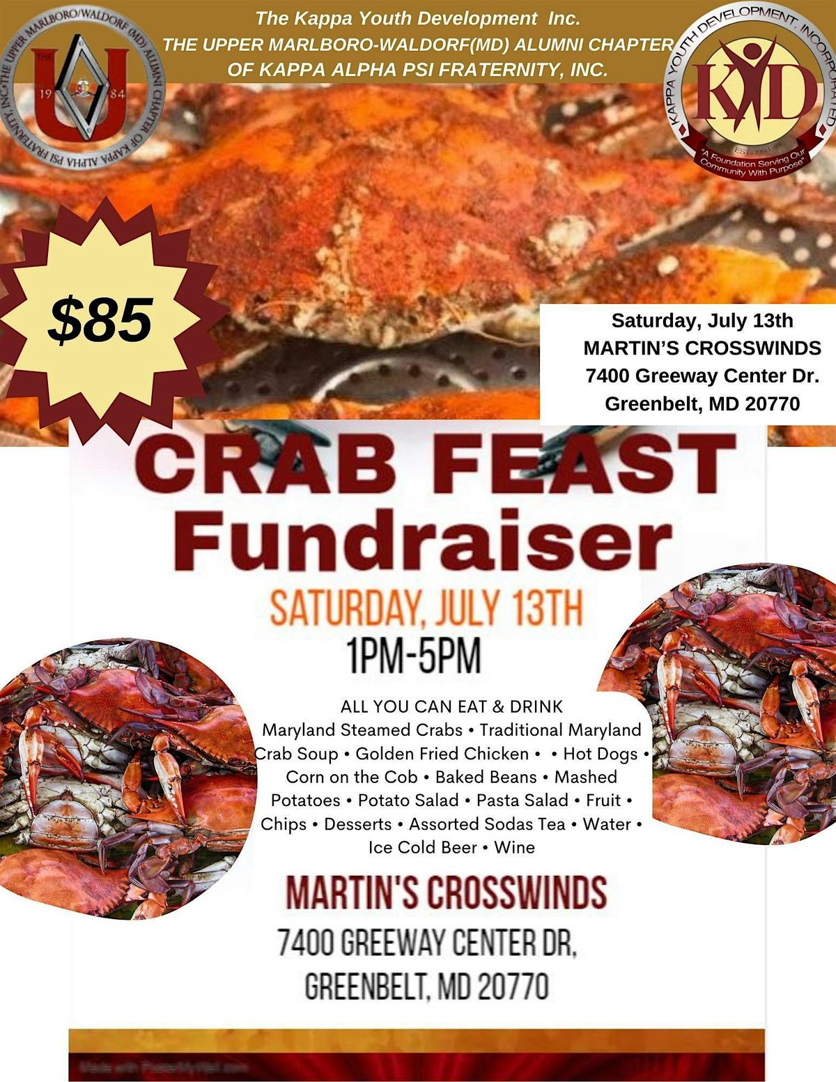 CRAB FEAST FUNDRAISER 2024, Martin's Crosswinds, Greenbelt, 13 July ...