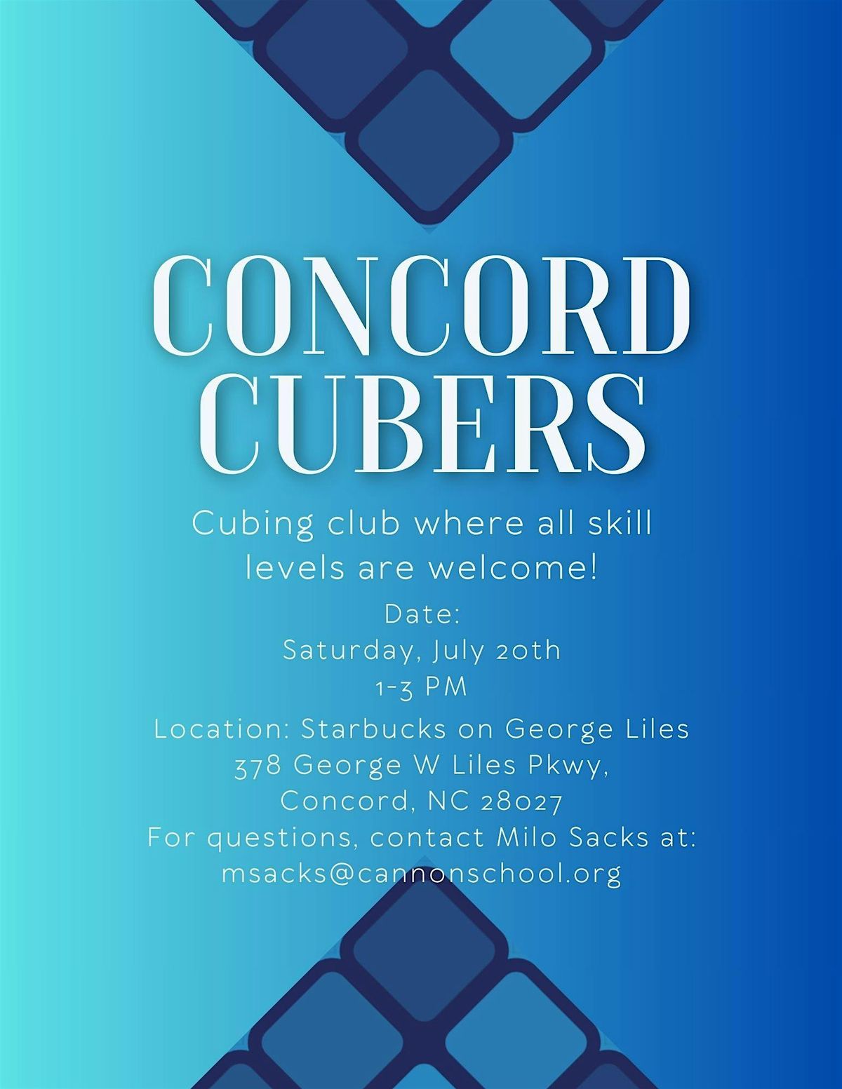 Concord Cubing Club Meeting, 380 George W Liles Pkwy, Concord, 20 July ...