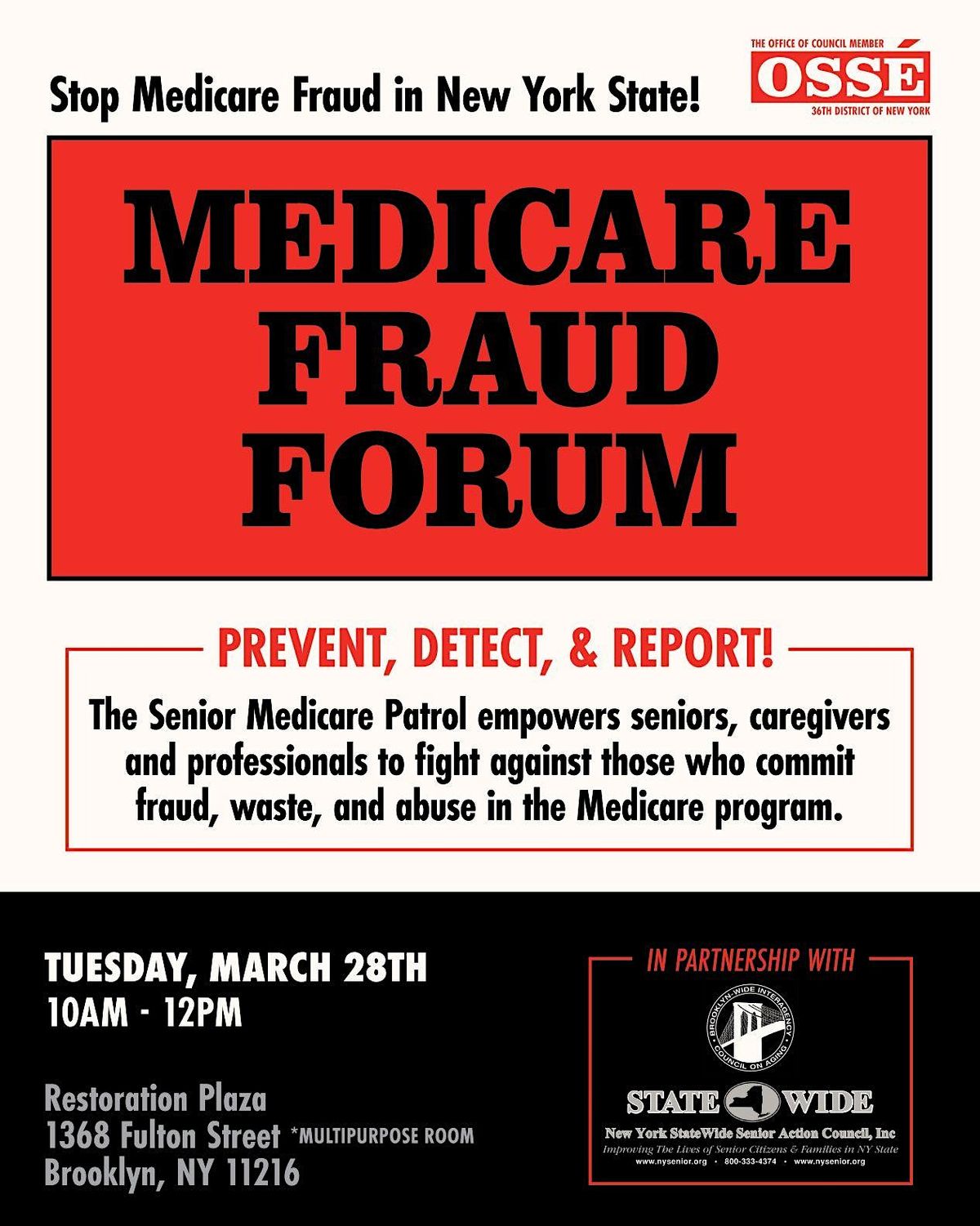 Medicare Fraud Forum, Restoration Plaza, Brooklyn, 28 March 2023 ...