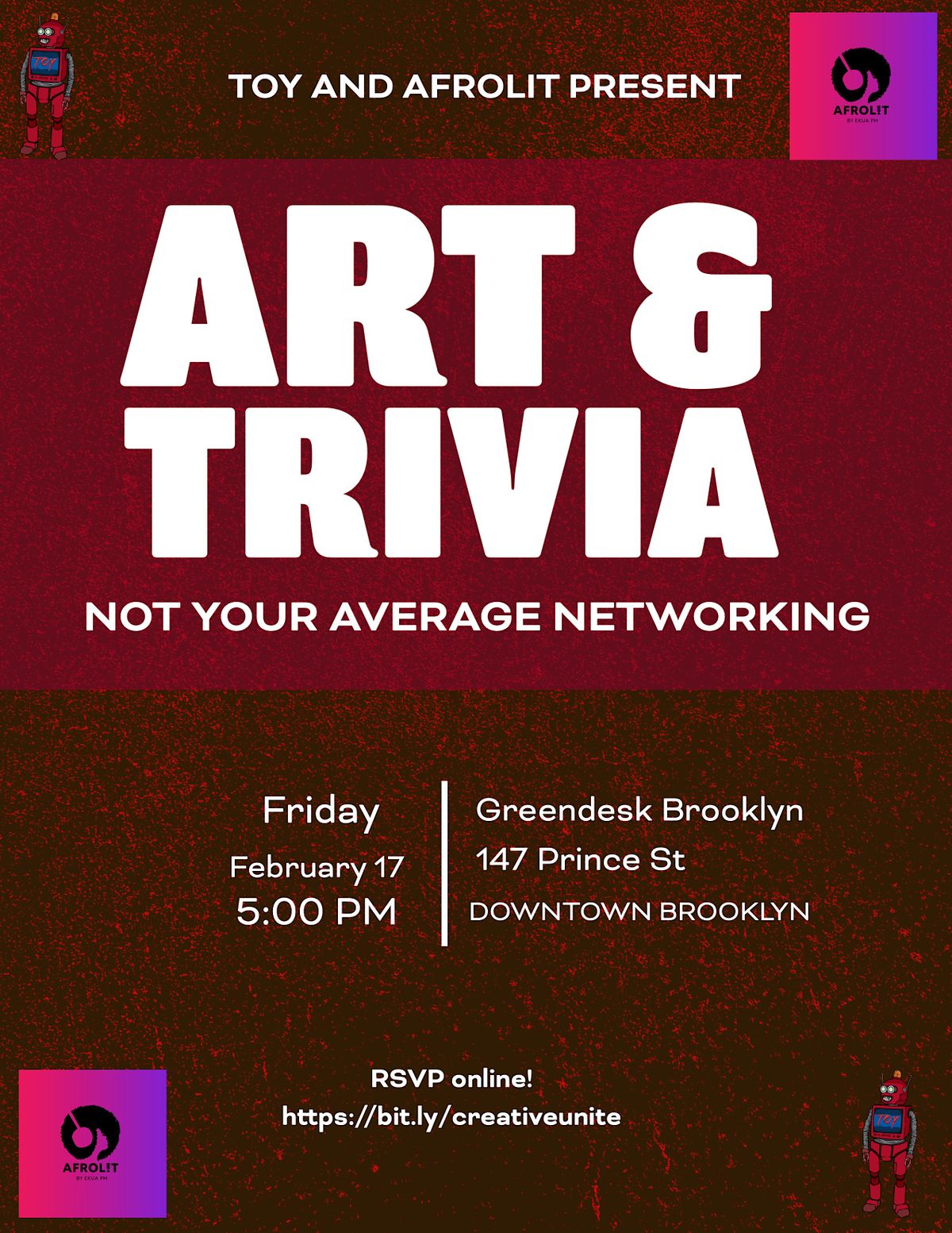 TOY X AFROLIT Presents Art & Trivia, Greendesk - Office Space Downtown ...