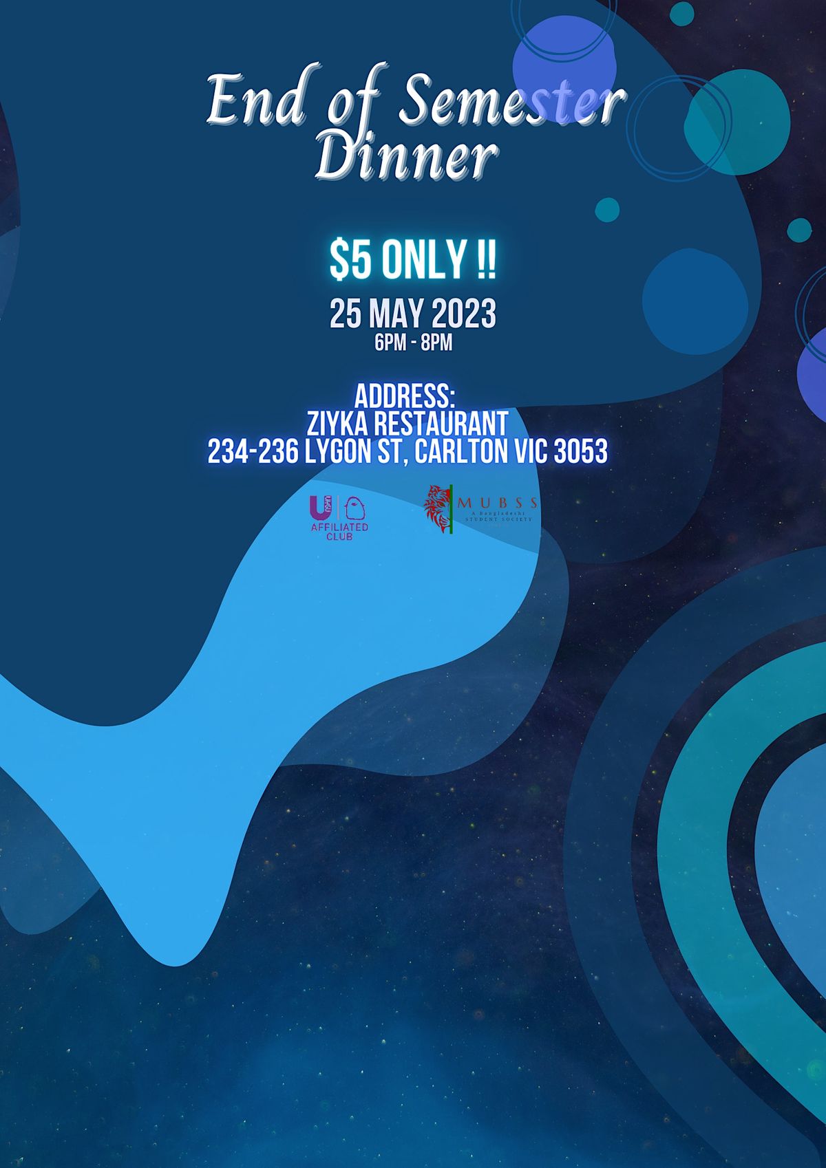 MUBSS End of Semester Dinner, Ziyka Restaurant, Carlton, 25 May 2023 ...