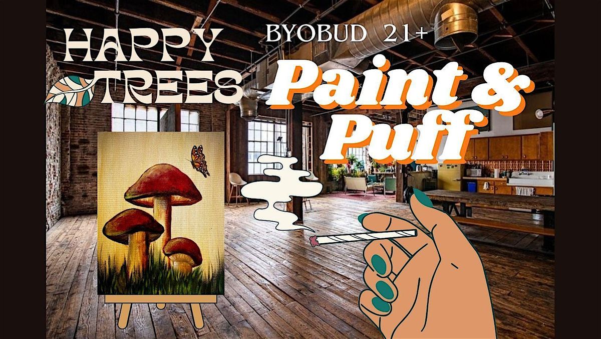 Paint & Puff Art Class-- Vintage Mushroom, Happy Trees Painting, Kansas ...