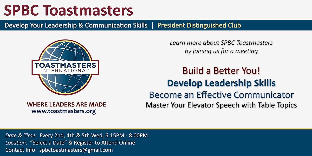 SPBC Toastmasters Club Meeting, September 27 2023 | Online Event ...
