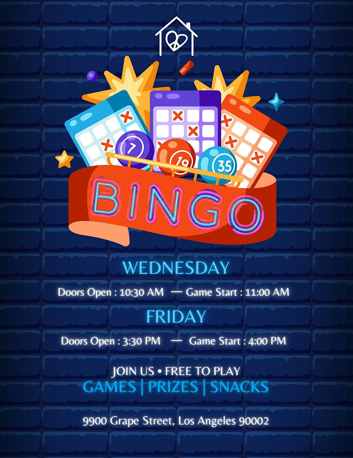 Free Play Weekly BINGO, Jordan Downs Center, Los Angeles, 8 March to 4 ...