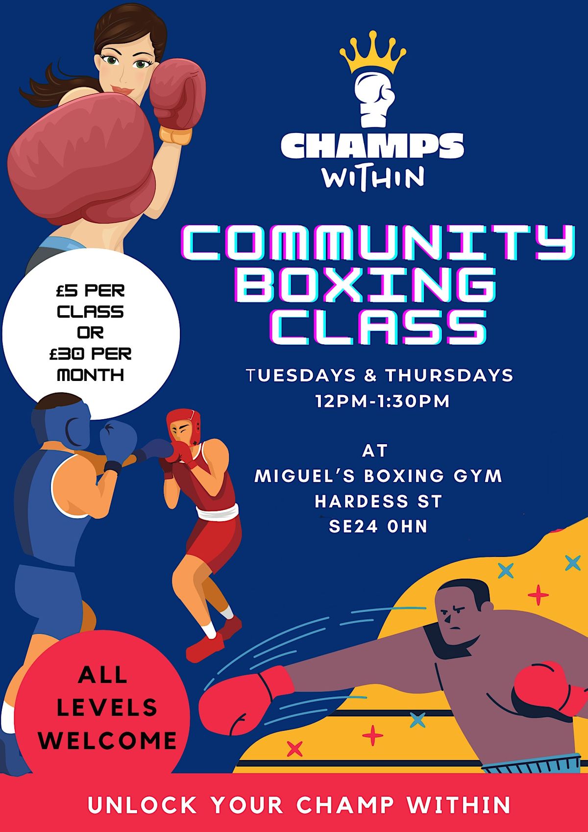 champs within community boxing class, Miguel’s boxing gym, London, 18 ...