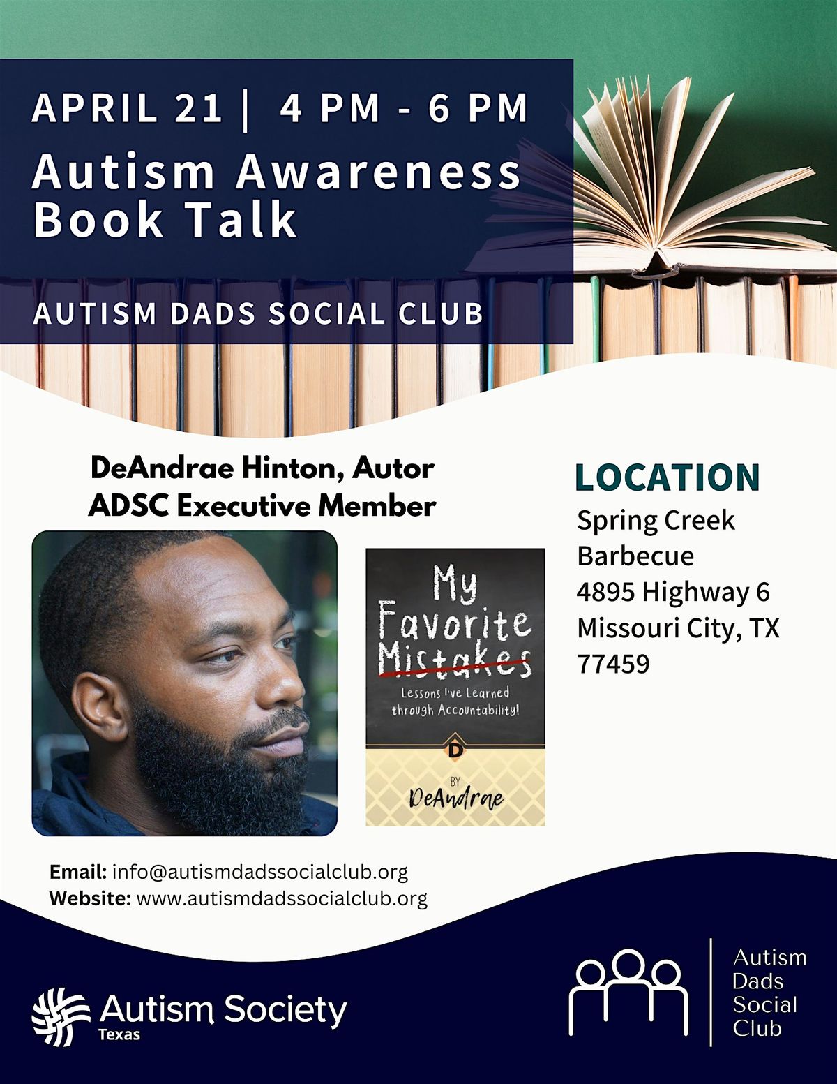 Autism Awareness Book Talk, Spring Creek Barbeque, Missouri City, 21 ...
