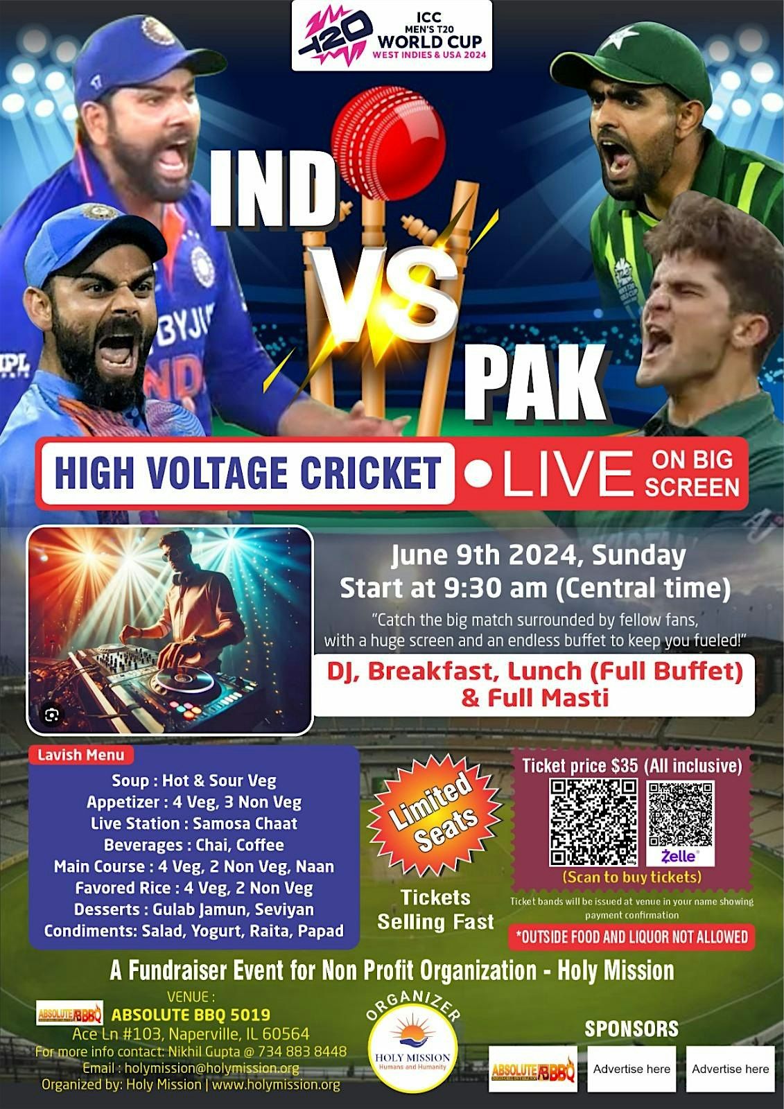 Ind Vs Pak T20 Match Live on Big Screen with DJ, Breakfast, Full Buffet ...