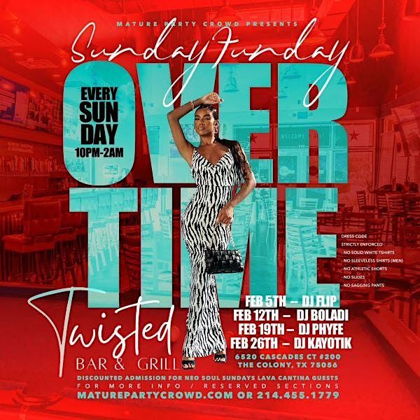 SUNDAY FUNDAYS - OVER TIME!!, Twisted Bar and Grill, The Colony, 30 ...