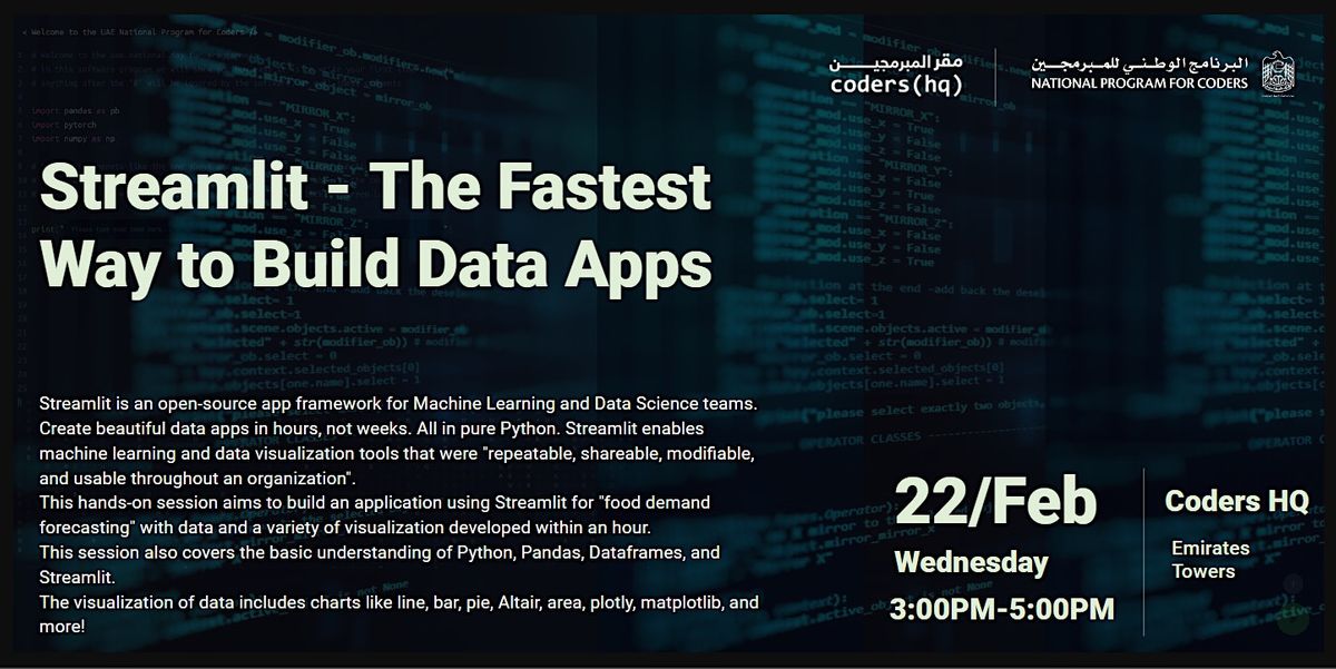 Streamlit - The Fastest Way to Build Data Apps, Coders HQ, Dubai, 22 ... Streamlit - The Fastest Way to Build Data Apps, Coders HQ, Dubai, 22 ...