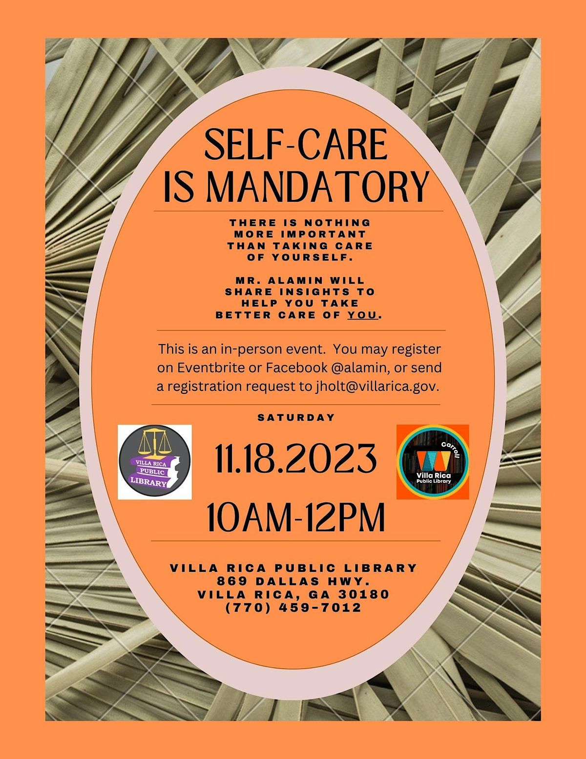 Self-Care Is Mandatory, Villa Rica Public Library, 18 November 2023 ...