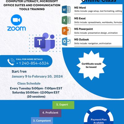Computer literacy, microsoft office suites and communication tools ...