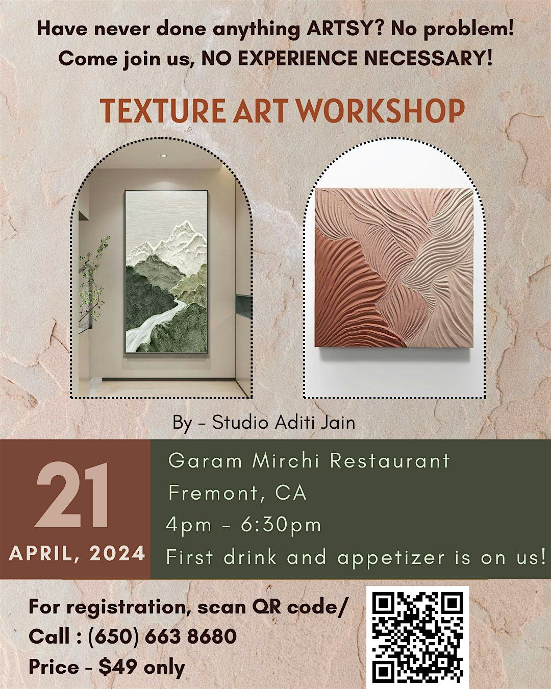 Texture art workshop, Garam Mirchi- Pure Veg Rajasthani & Indo Chinese Restaurant, Fremont, 21 ...