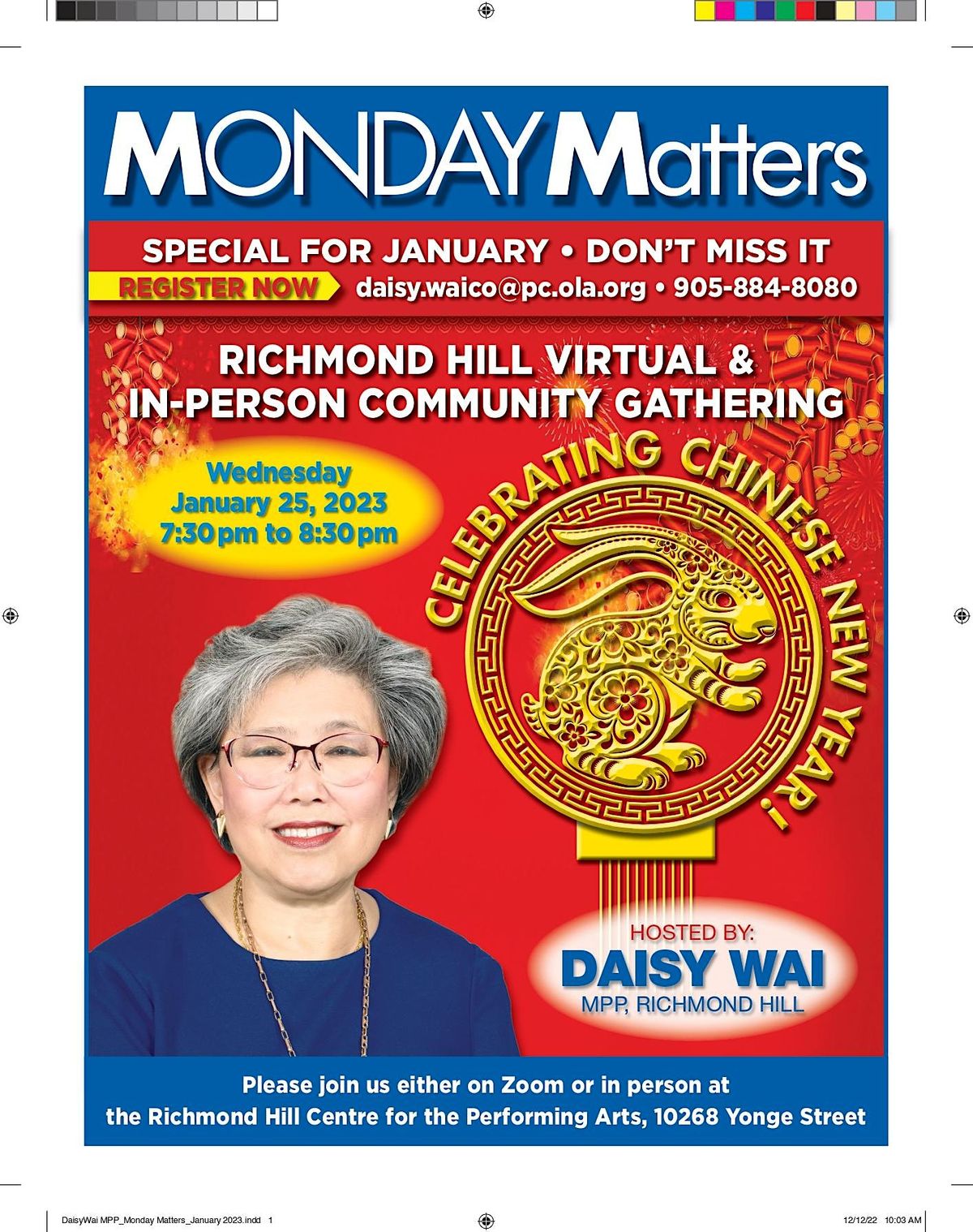 MPP Daisy Wais January Monday Matters, Richmond Hill Centre for the ...