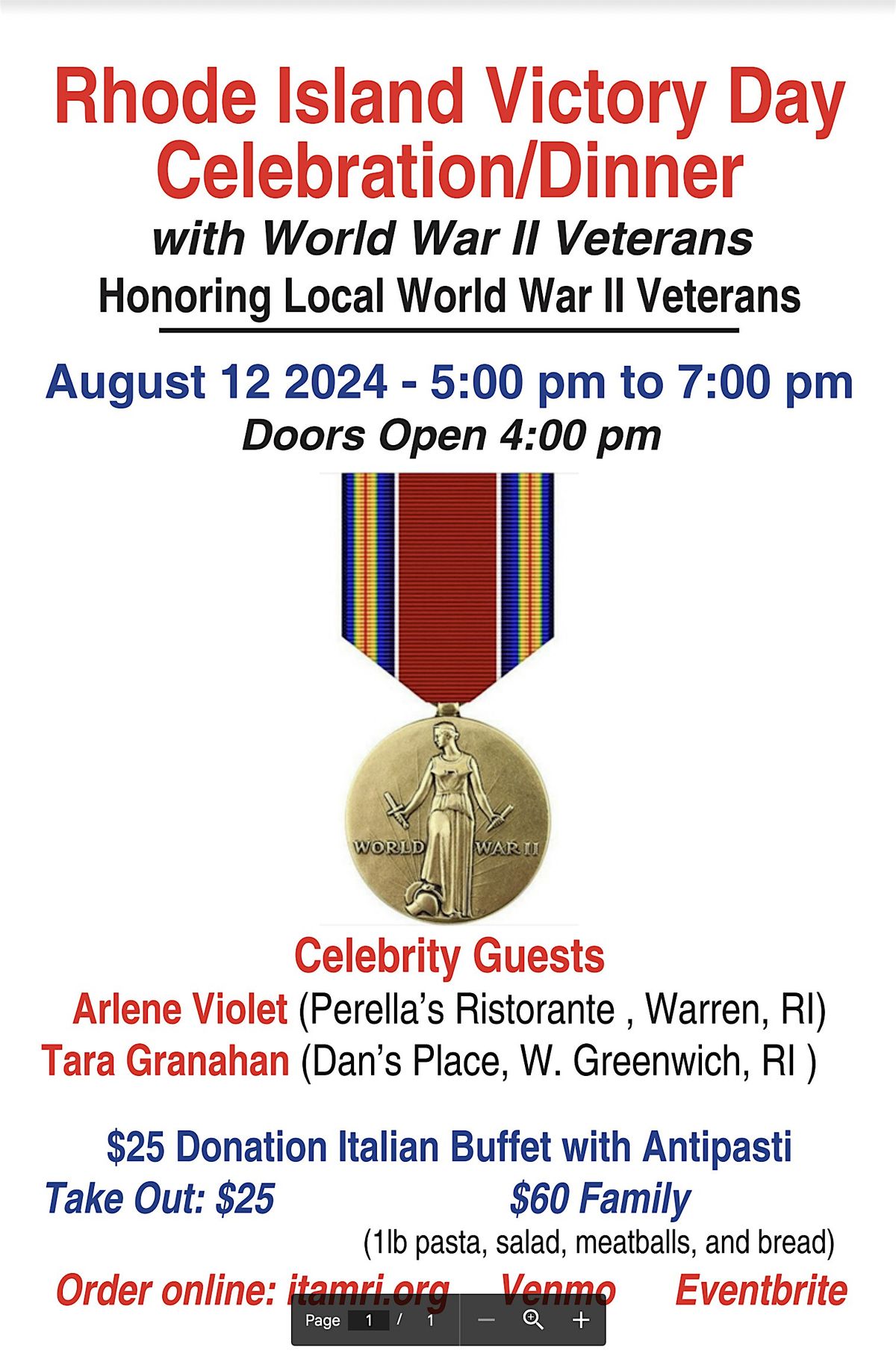 World War II -Rhode Island Victory Day Celebration/Fundraiser, Perella ...