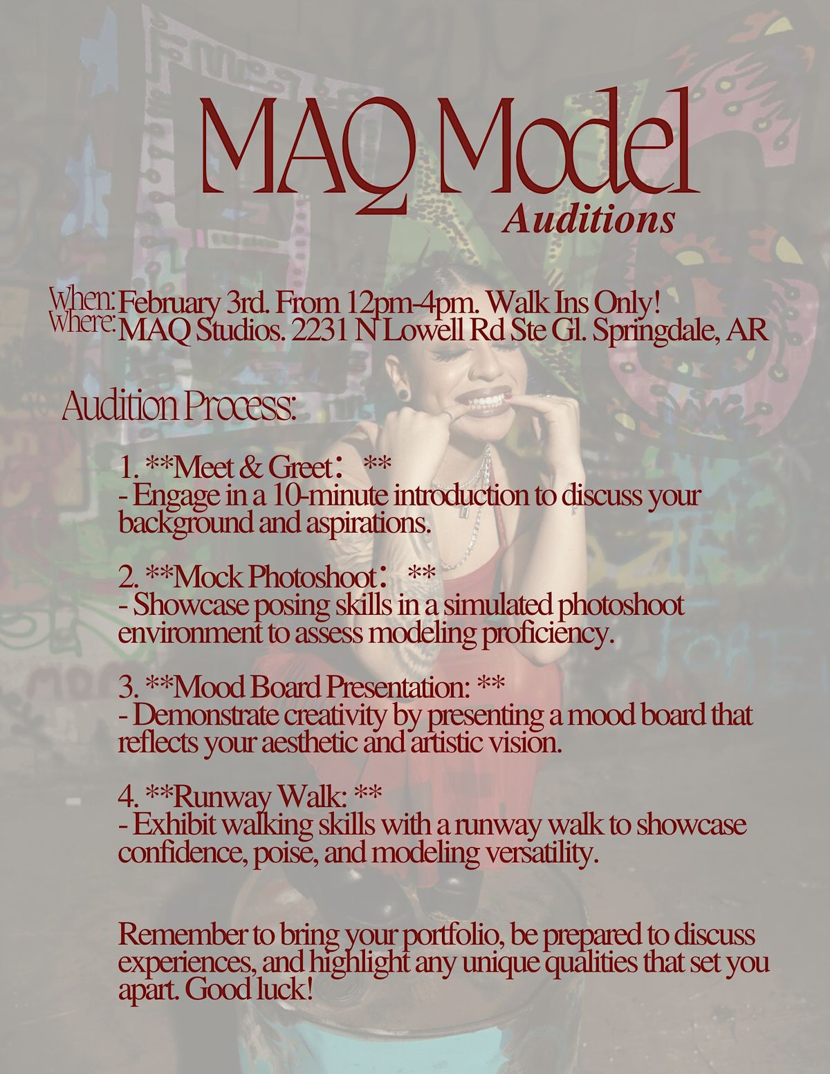 MAQ Model Auditions, 2231 Lowell Rd Suite G1, Springdale, 3 February ...
