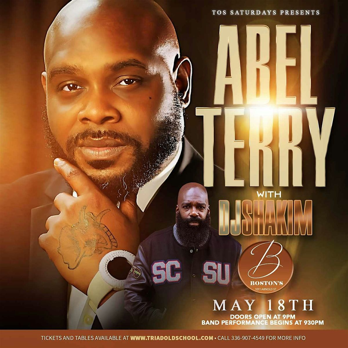 TOS SATURDAYS presents ABEL TERRY, BOSTON'S, Greensboro, 18 May to 19 ...