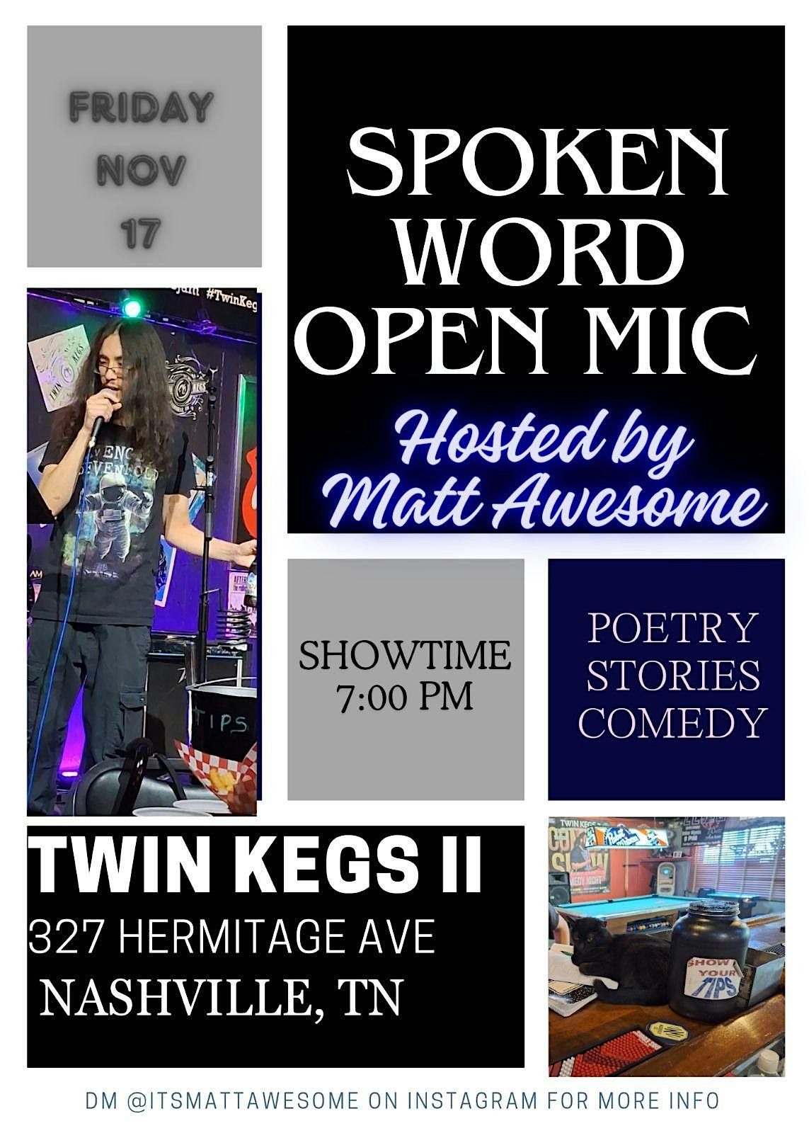 Spoken word with Matt Awesome, Twin Kegs II, Nashville, 17 November 2023 | AllEvents.in
