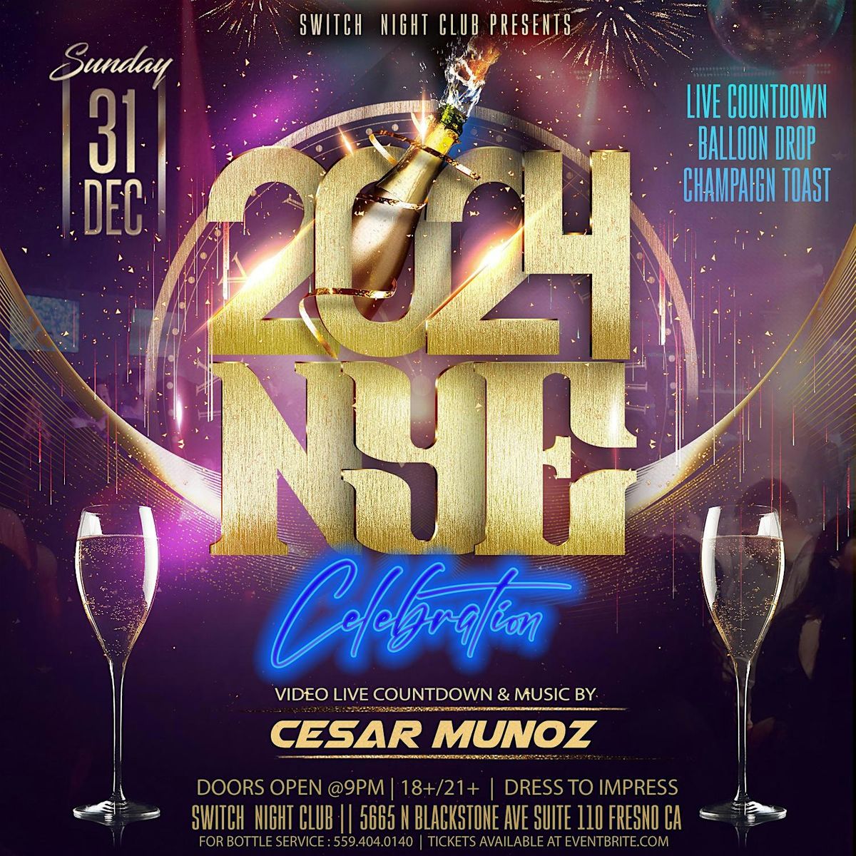 New Years Eve at Switch With DJ Cesar Munoz 18+/21+, Switch Lounge, Fresno, 31 December to 1 ...