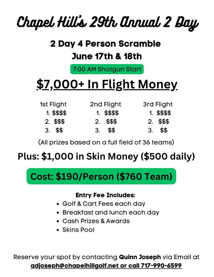 2023 2-Day Cash Scramble , Chapel Hill Golf Course, Lincoln Park, 17 ...