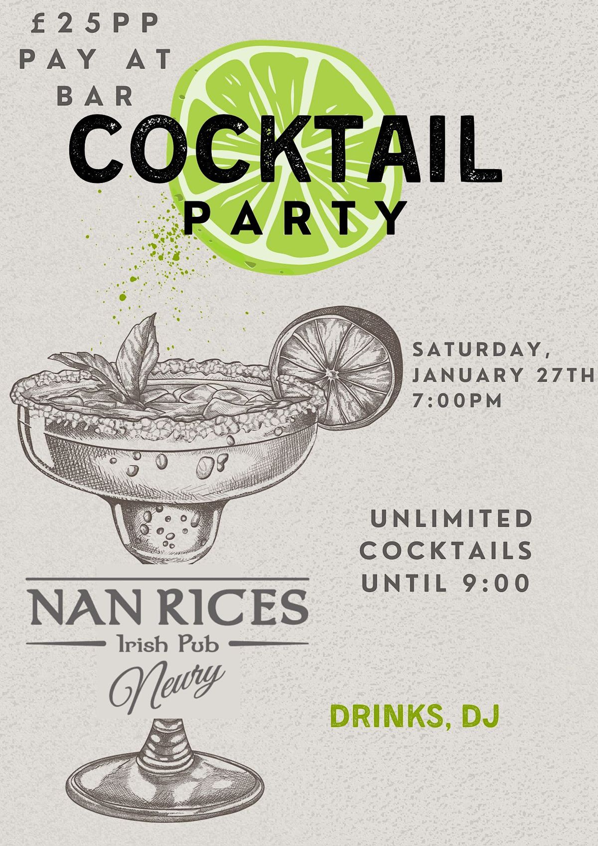 Cocktail Party, Nan Rices Bar Lounge Restaurant, Newry, 27 January 2024 ...