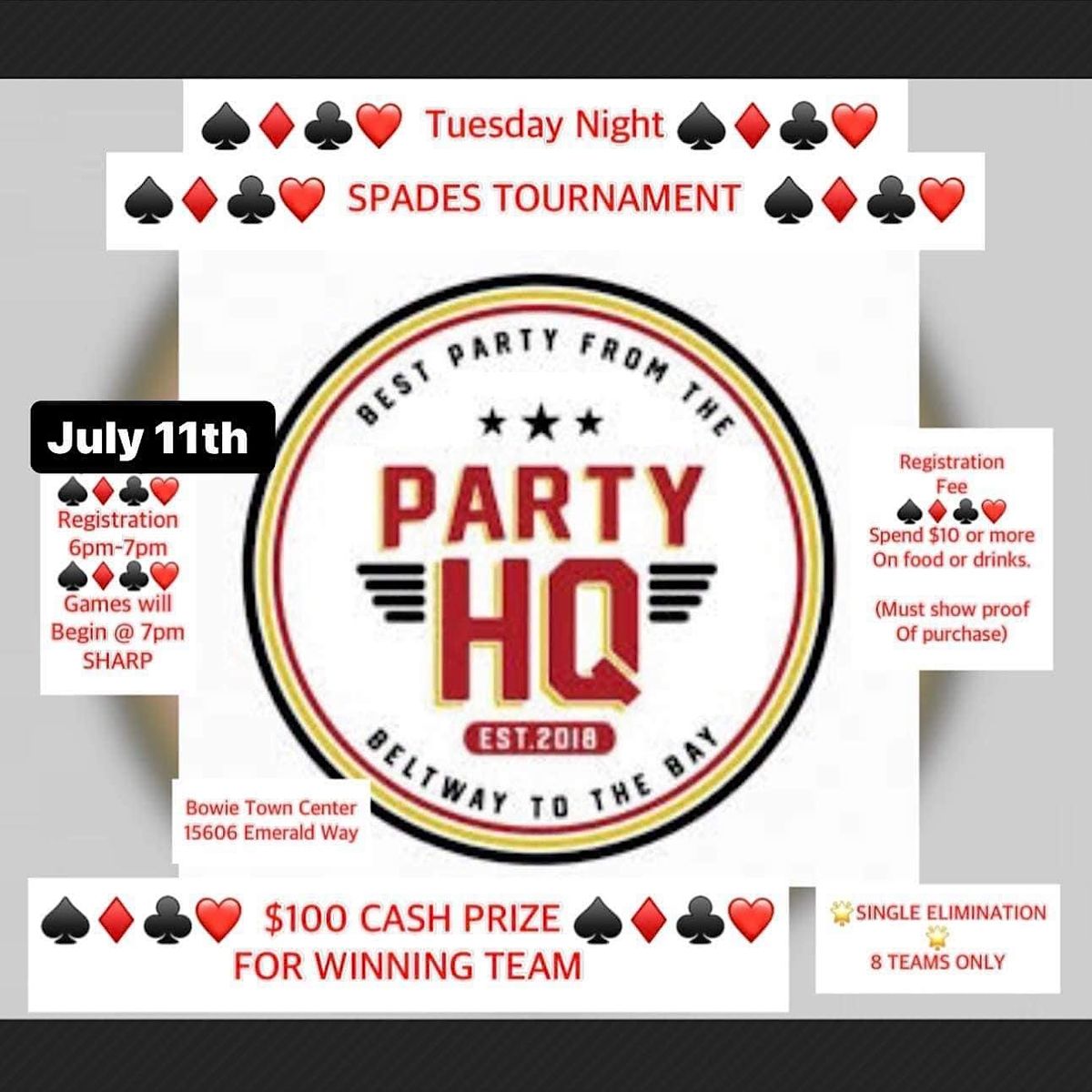 Tuesday Night Spades and D9 Game Night @Party Hq in Bowie Md, Party HQ ...