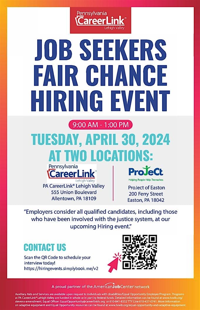 Fair Chance Hiring Event, PA CareerLink Lehigh Valley, Allentown, 30 ...