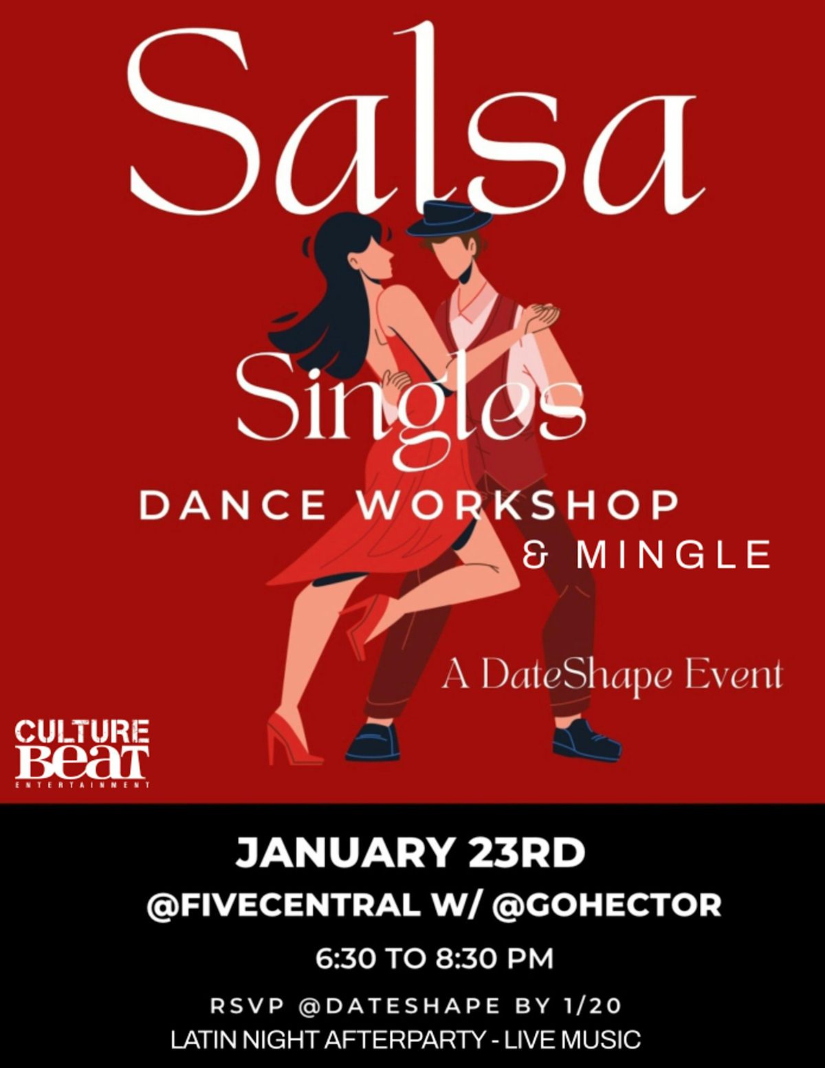 Singles Salsa Dance Lesson & Mixer at Five Central, TUE 1/23/24, Five ...