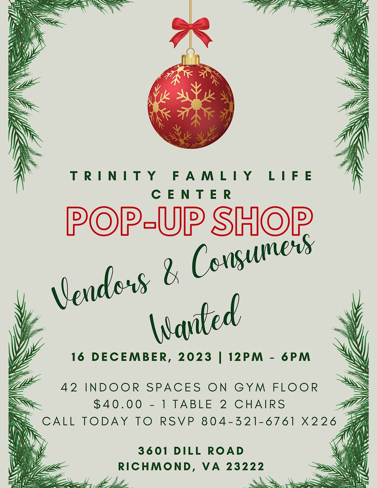 Trinity Family Life Center In-door Pop-Up Event, 3601 Dill Rd, Richmond ...