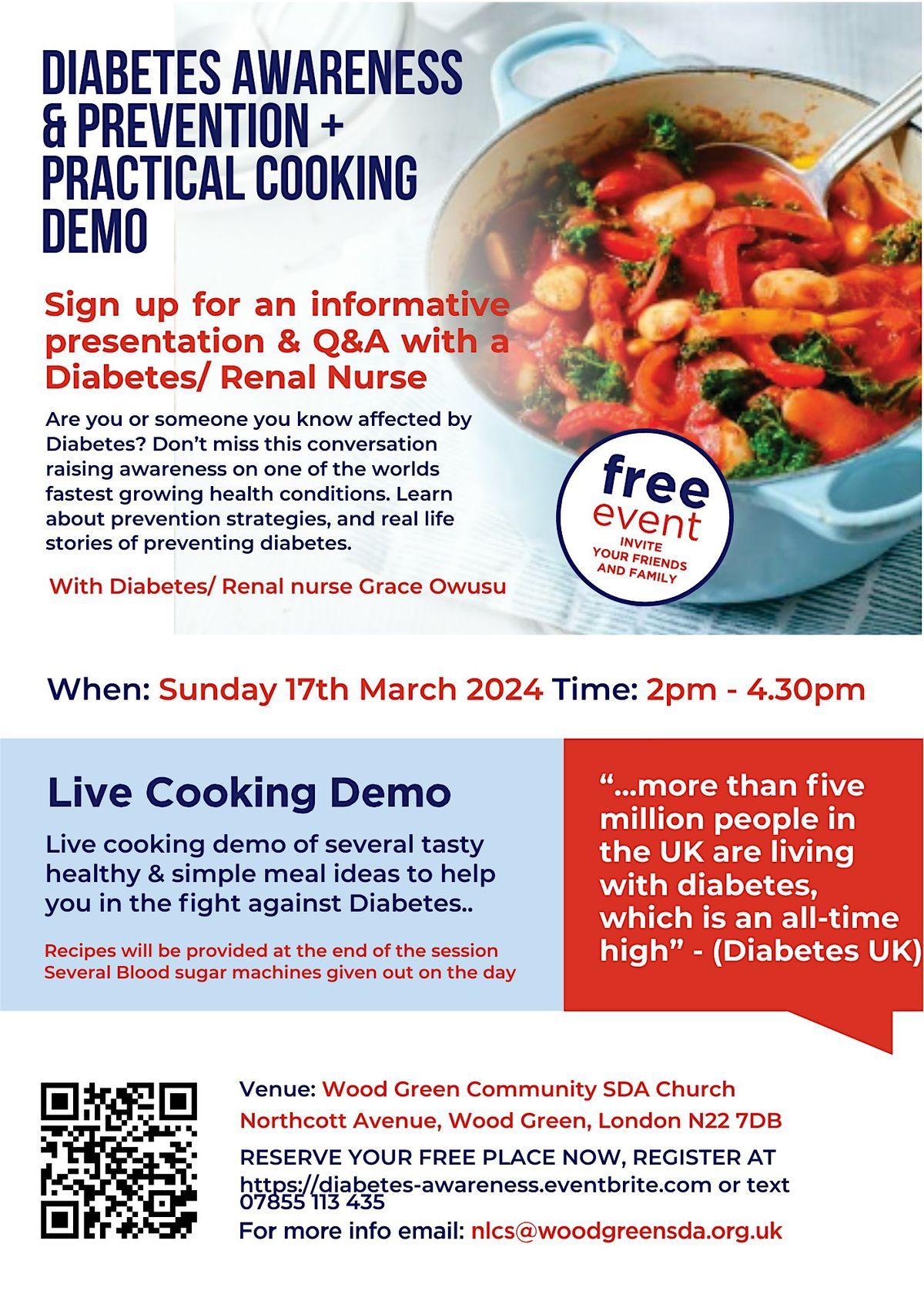 Diabetes awareness & prevention - Sunday 17th March 2024, Wood Green ...