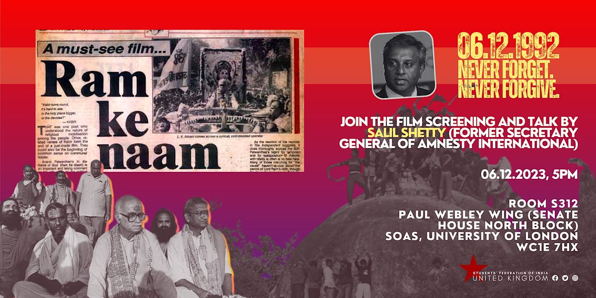 Talk by Salil Shetty and Film Screening of Ram Ke Naam, Paul Webley ...