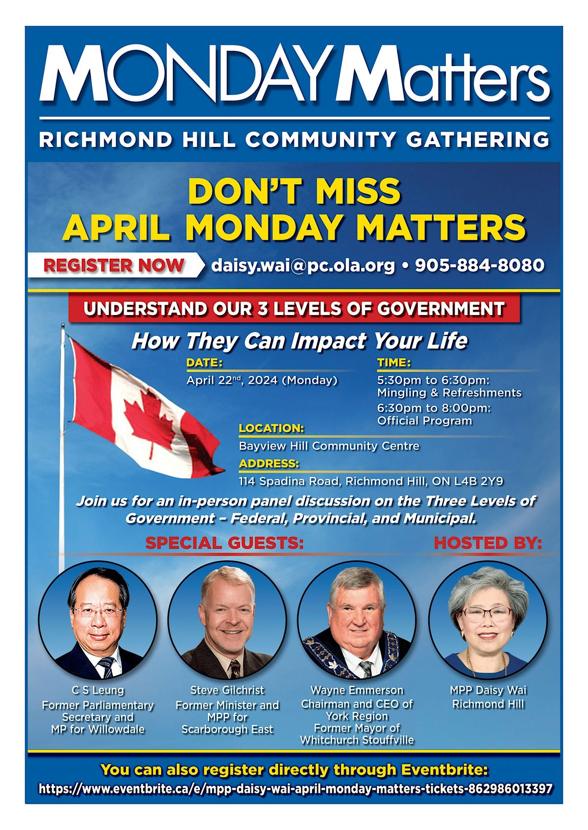 MPP Daisy Wai April Monday Matters, Bayview Hill Community Centre ...