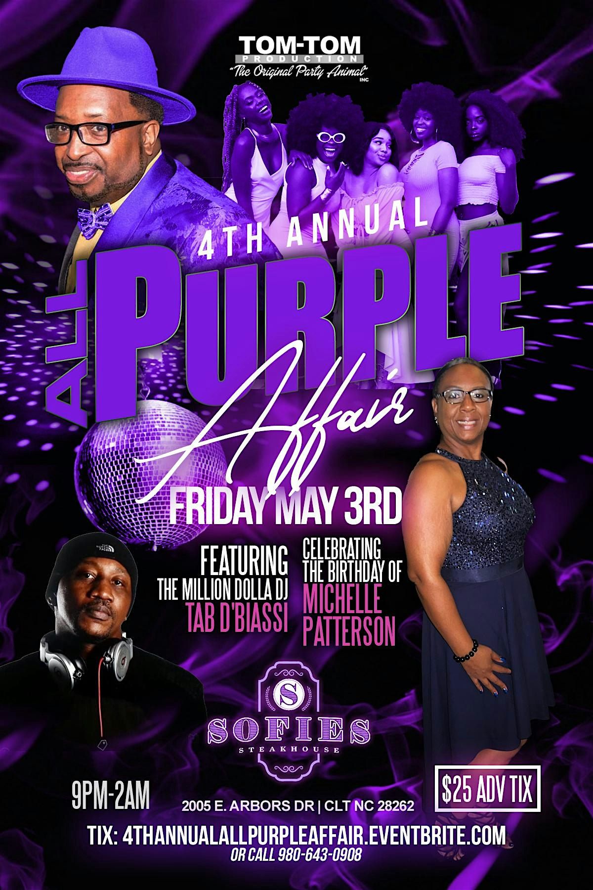 Tom-Toms 4th Annual All Purple Affair, Sofie’s Steakhouse, Charlotte, 3 ...