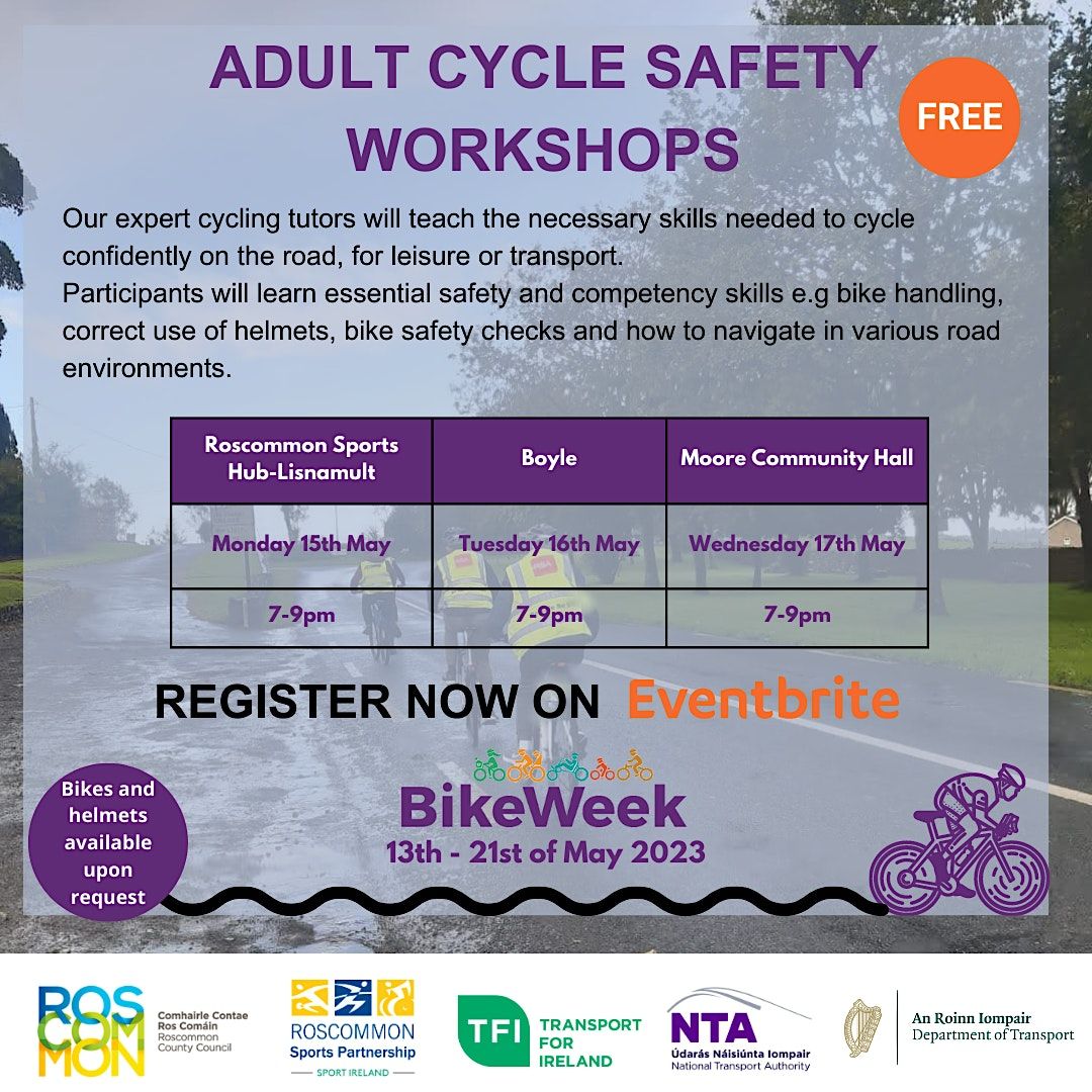 Bike Week - Adult Cycle Safety Workshops, Roscommon, 15 May to 5 June ...