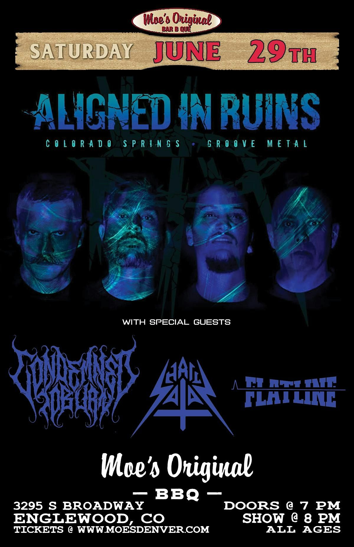 Aligned In Ruins w/ Condemned To Burn + Hail Satan + Flatline, Moe's ...