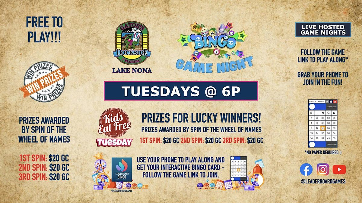 BINGO Game Night | Gators Dockside Lake Nona FL - TUE 6p ...