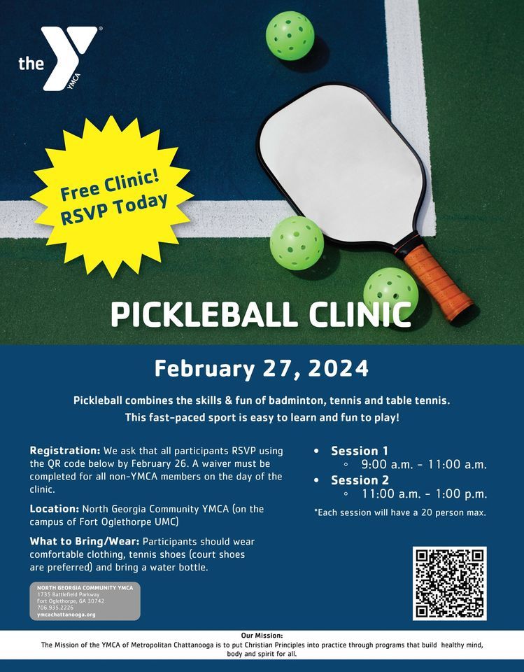 2/27/24 Pickleball Clinic - Session II: 11 a.m. - 1 p.m., North Georgia Community YMCA, Fort ...