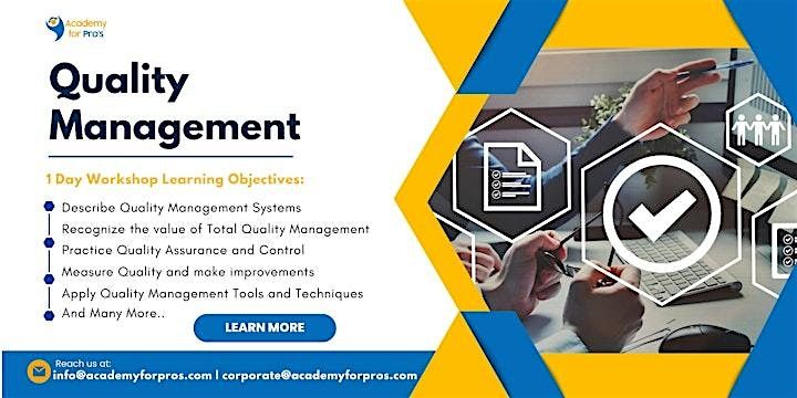 Quality Management 1 Day Workshop in Ontario, CA, For venue details ...