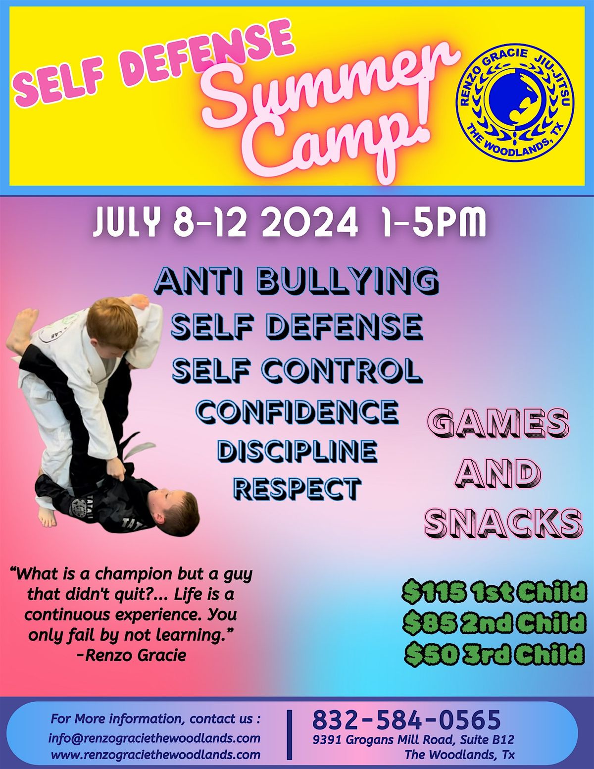 Self Defense Summer Camp, Renzo Gracie, The Woodlands, 8 July to 12 ...