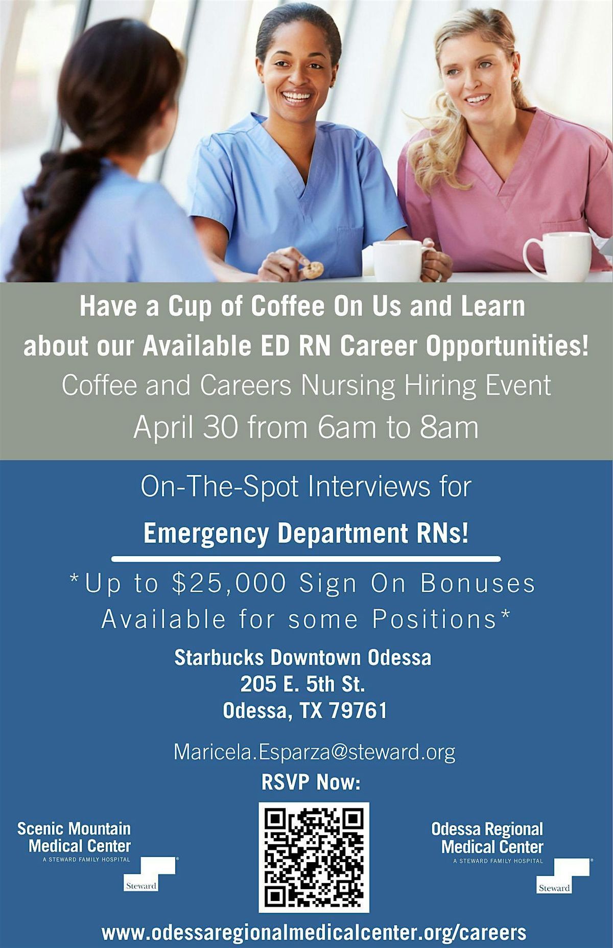 Coffee and Careers Nursing Hiring Event!, 205 E 5th St, Odessa, 30 ...
